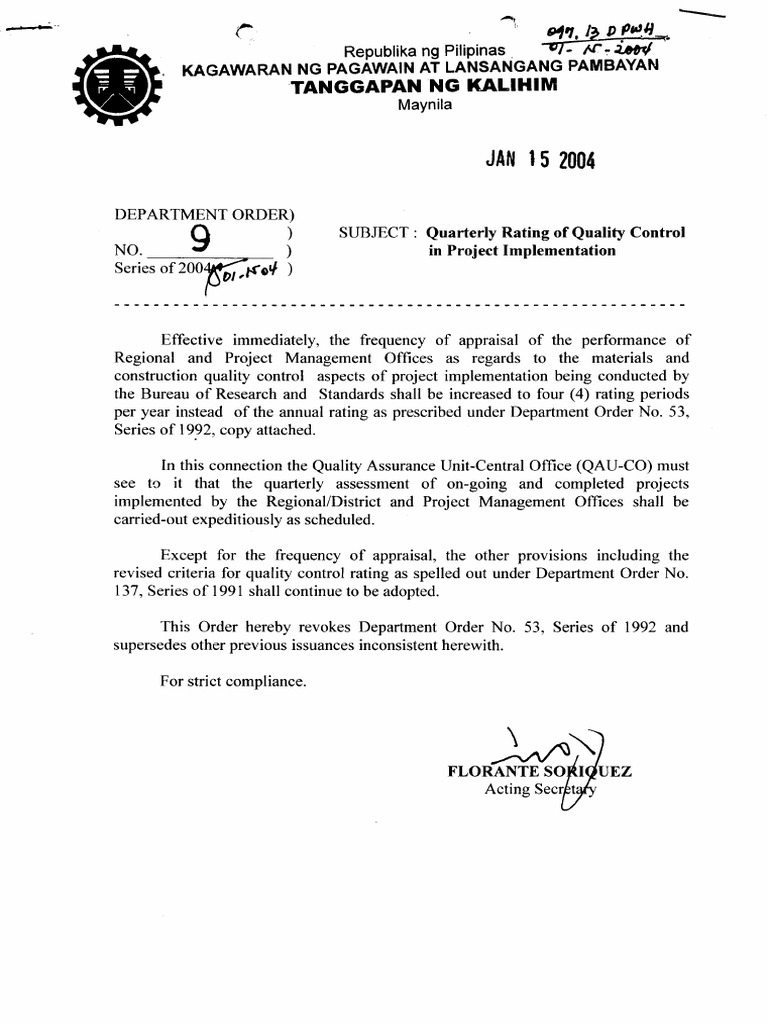 DO - 009 - S2004 Qtrly Rating QAU-CO | PDF | Evaluation | Business