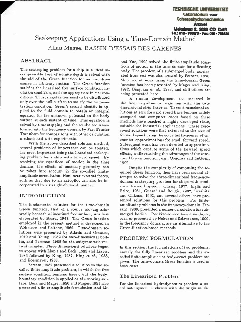 Seakeeping Analysis Using Time-Domain Method | PDF | Fluid Dynamics | Equations
