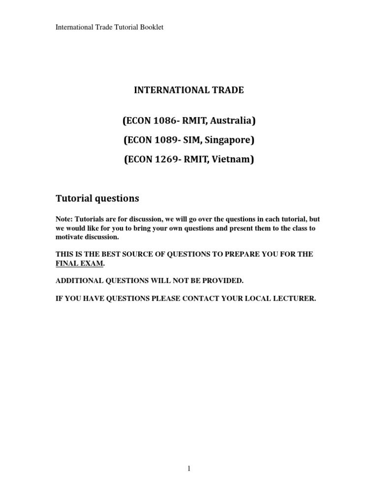 2020 International Trade Tutorial Booklet With Answers | PDF | Tariff ...