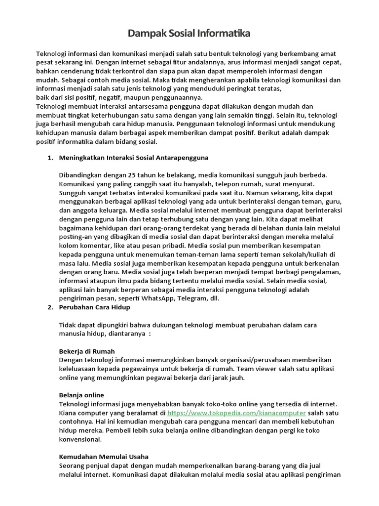 Dampak Sosial Teknologi Informasi | PDF | Ilmu Sosial
