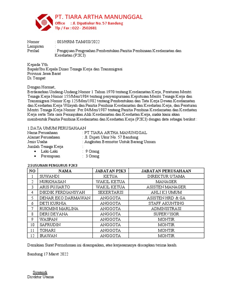 Pengajuan p2k3 Tiara | PDF