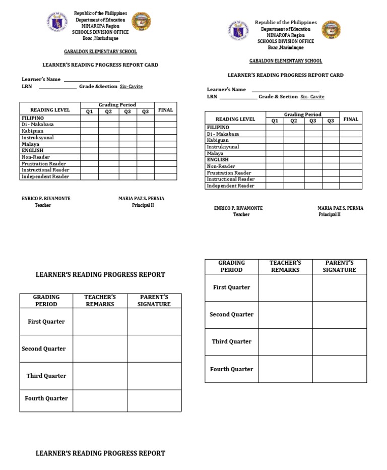 Reading Progress Report Card | PDF | Writing | Written Communication