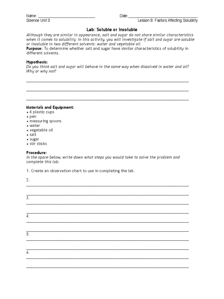 Soluble or Insoluble Lab | PDF | Solubility | Chemical Substances