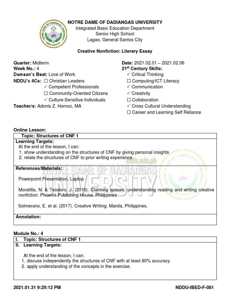 CNF Module 4 Students | PDF | Narrative | Essays