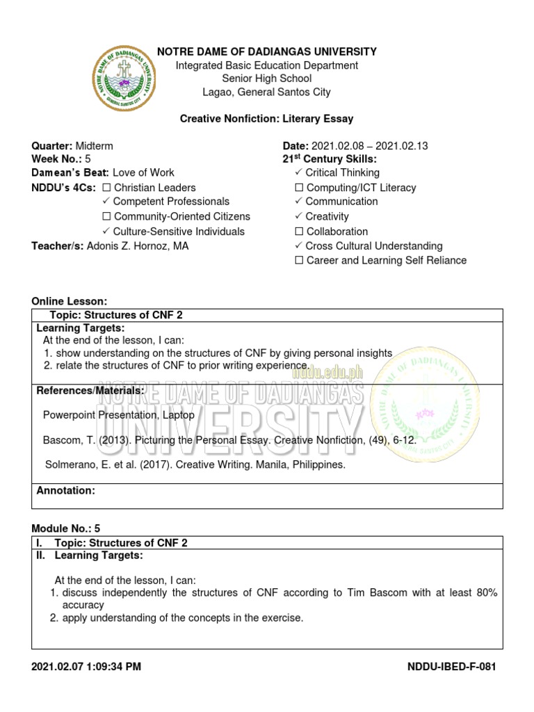 CNF Module 5 Students | PDF | Essays | Experience