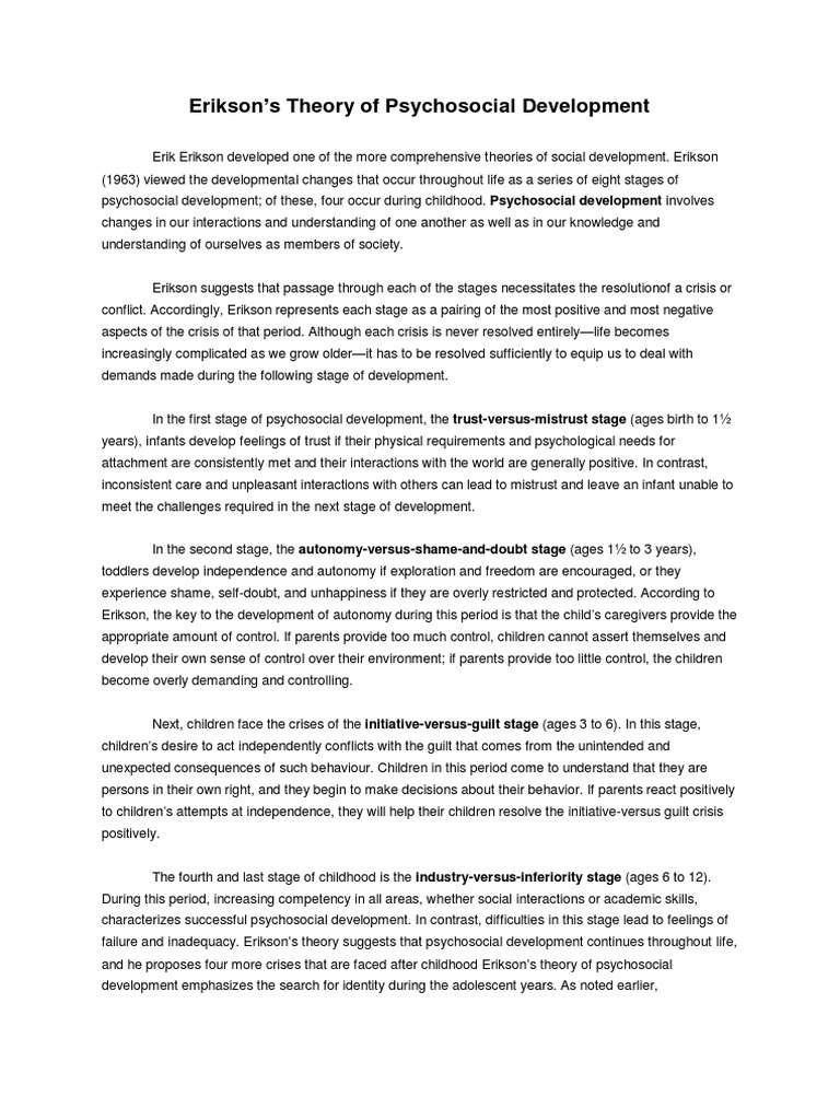 Erikson's Theory of Psychosocial Development | PDF | Human Development ...