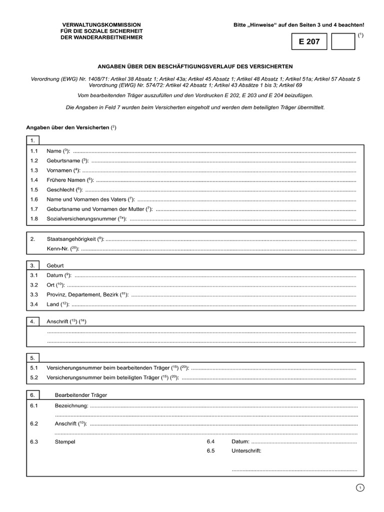 Formular E 207 | PDF