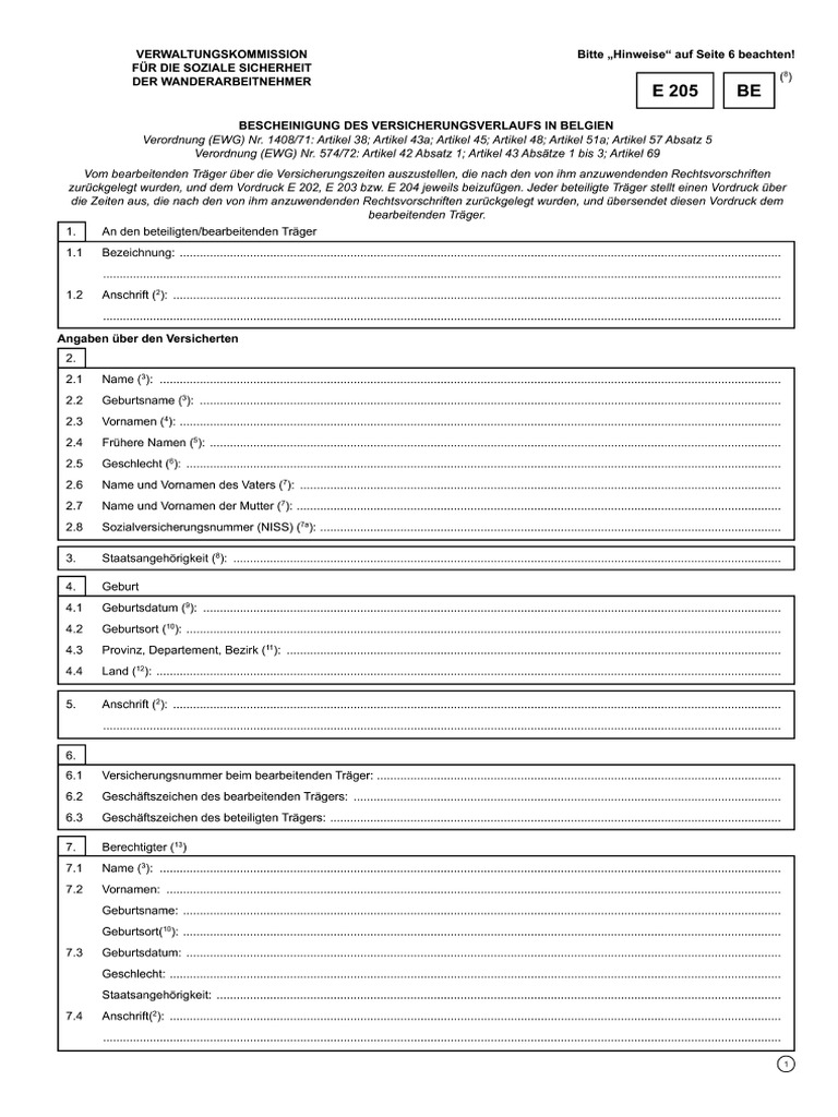 Formular E 205 | PDF