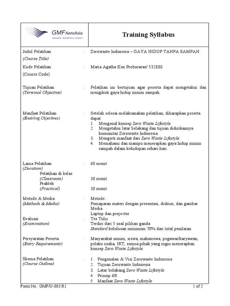Syllabus Training of Trainers (Zero Waste Lifestyle) | PDF | Karier ...
