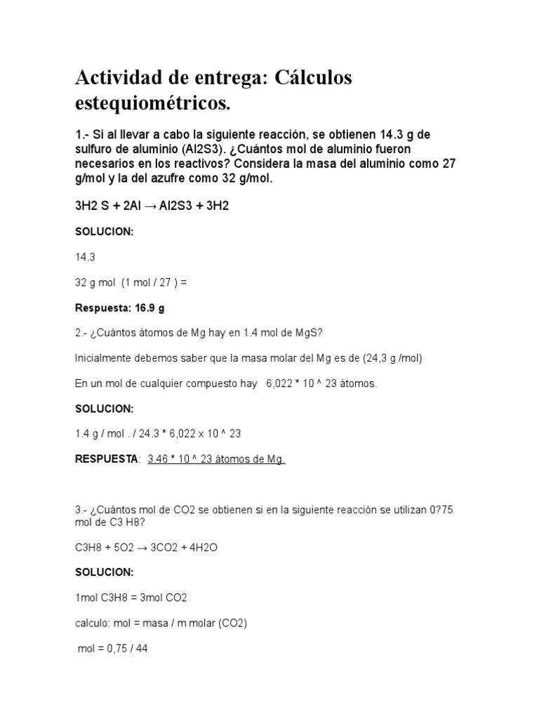 Cálculos Estequiométricos. | PDF | Tecnología