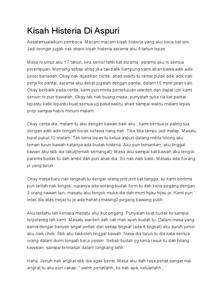 Kisah Seram (Kisah Histeria Di Aspuri) | PDF