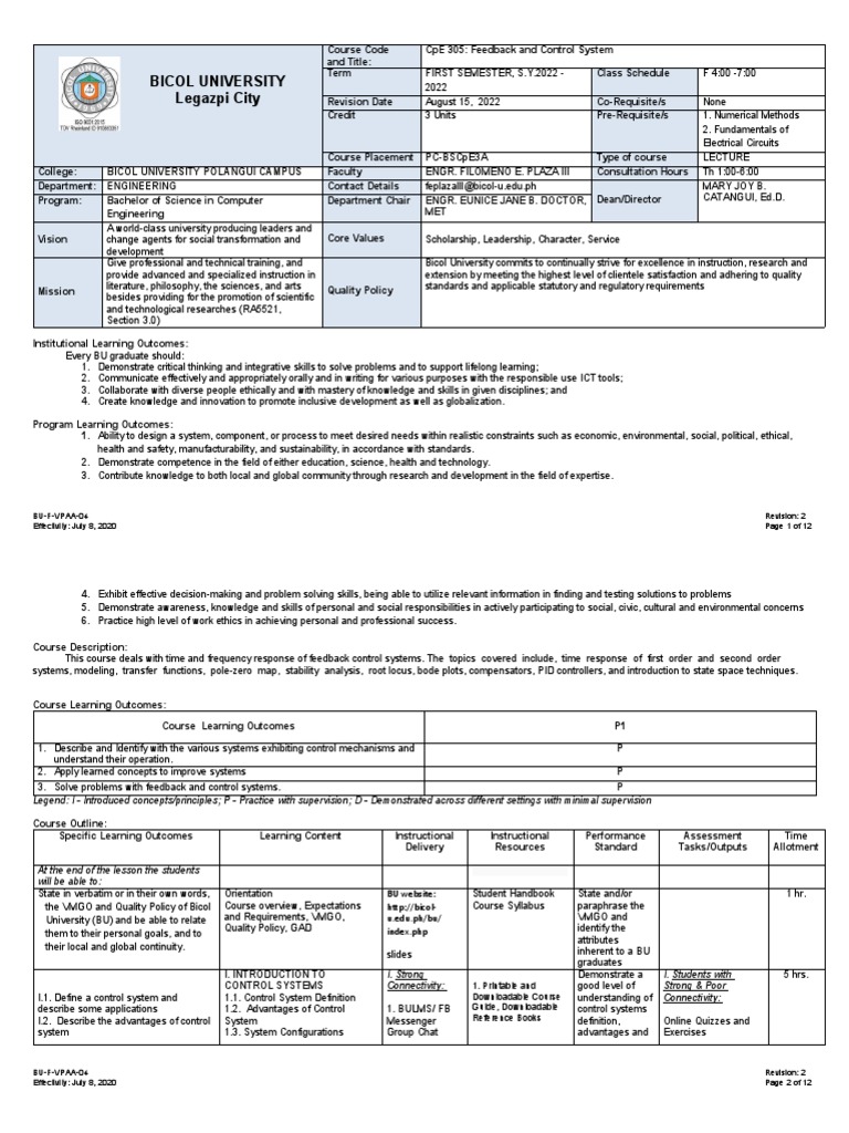 CpE 305 - Feedback and Control System BSCpE 3A - Filomeno E. Plaza III ...