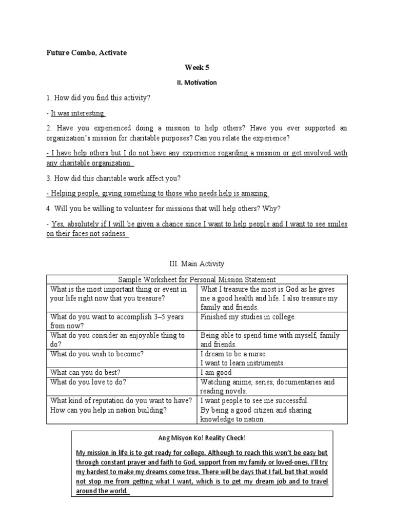 Future Combo, Activate Week 5: II. Motivation | PDF | Psychology ...