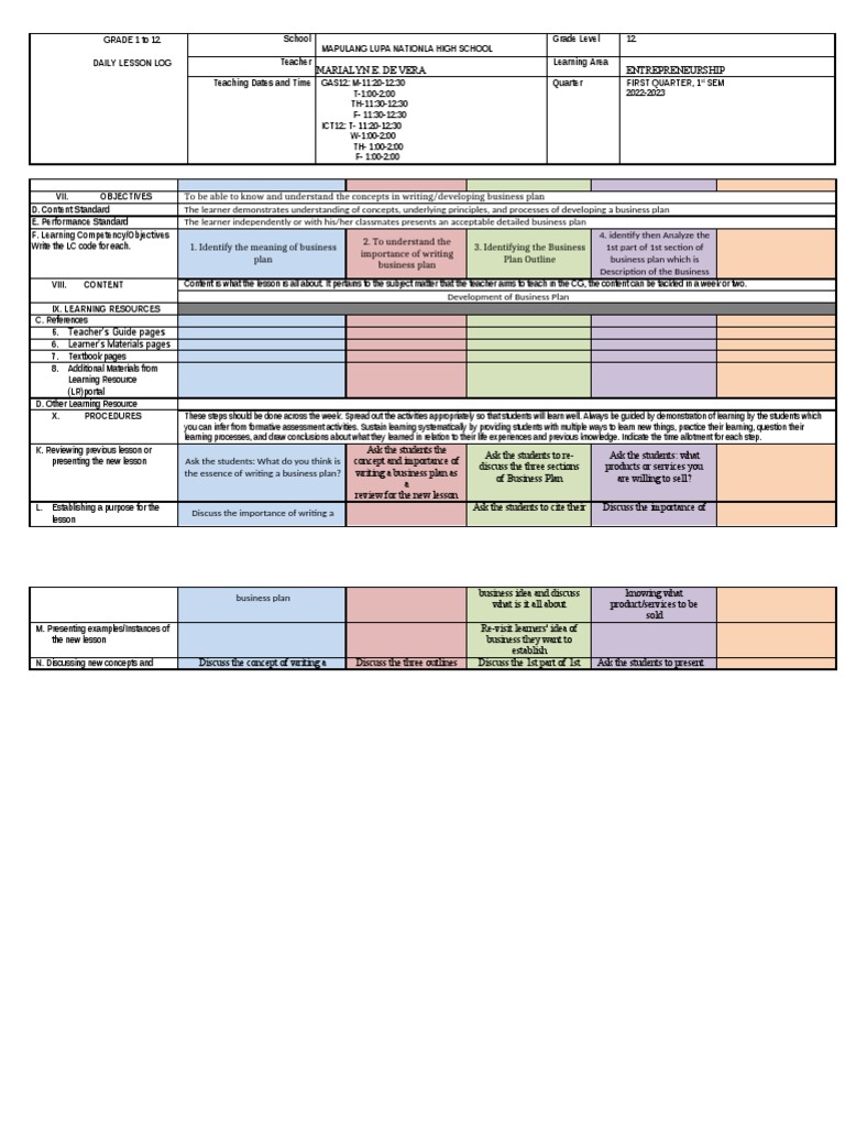 Dll-Week 3 Entrep | Download Free PDF | Teaching Method | Learning