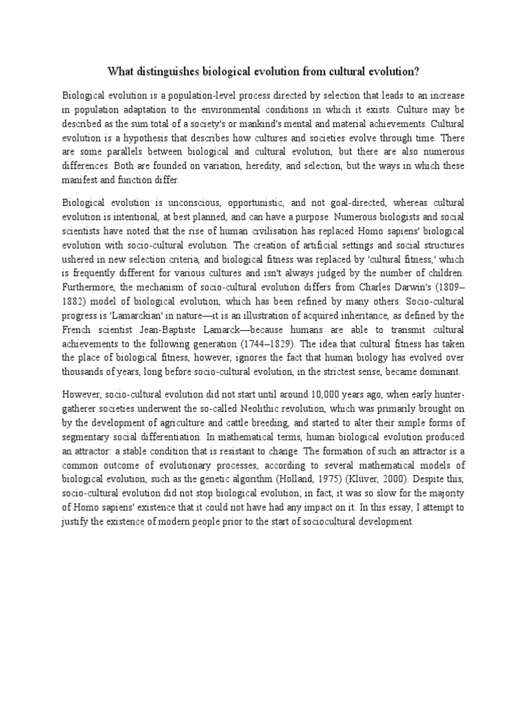 What Distinguishes Biological Evolution From Cultural Evolution | PDF ...