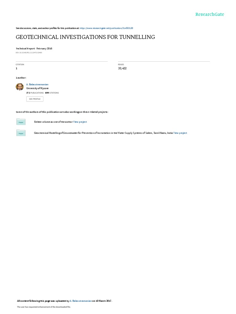Geo Technical Investigations For Tunnelling | PDF | Tunnel ...
