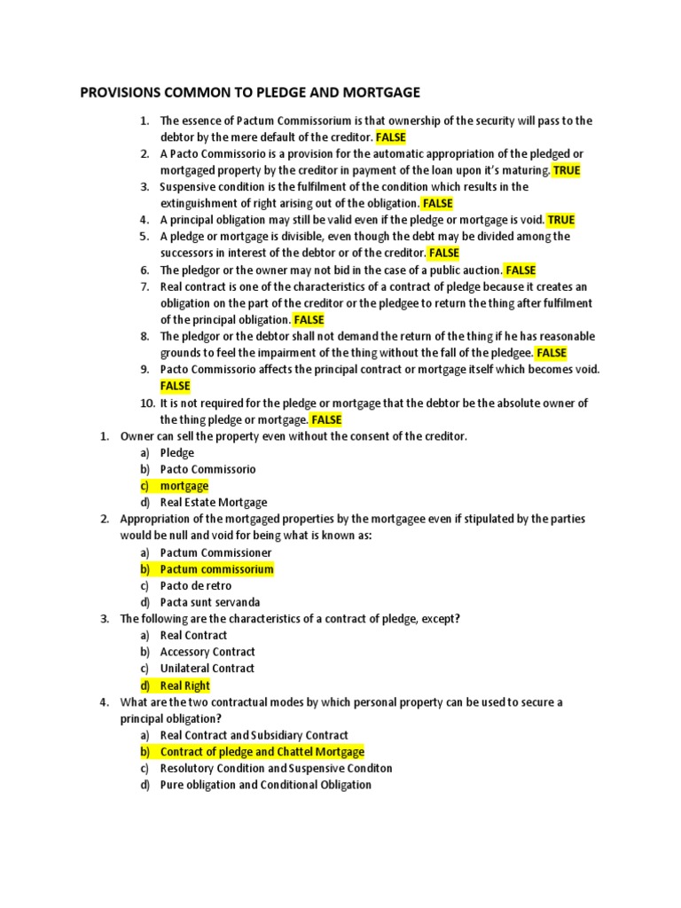 Common Provisions for Pledge and Mortgage | PDF | Mortgage Law | Foreclosure