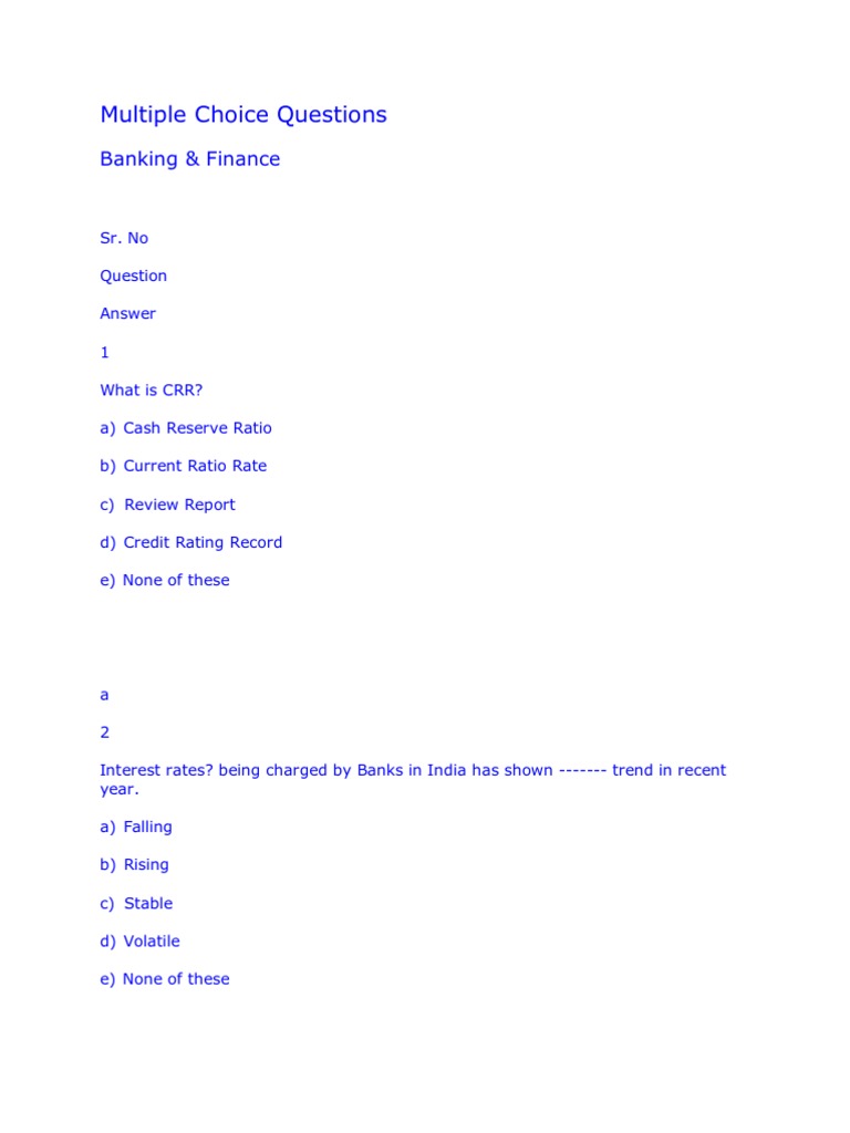 Banking MCQs and Exam Preparation | PDF | Banks | Interest