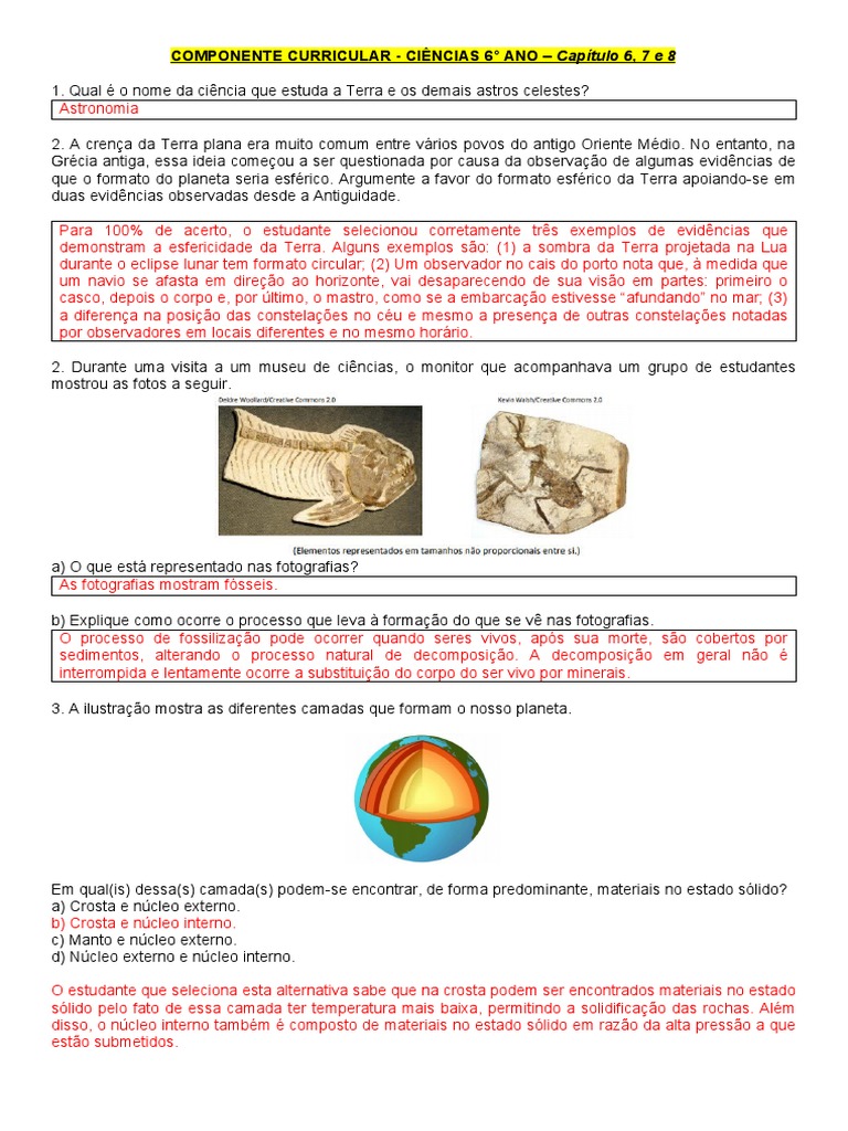 Ciências 6° Ano: Terra, Fósseis e Camadas Geológicas | PDF | Magma | Terra