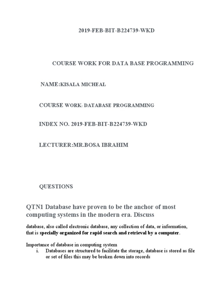 Course Work Database Programming | PDF | Databases | Relational Database