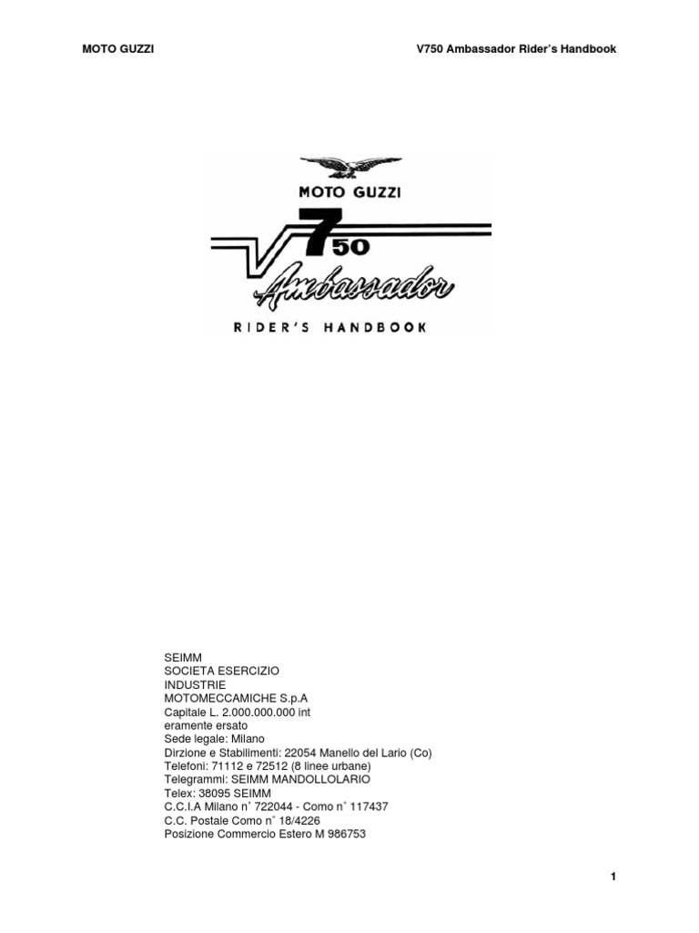 750 Ambassador Rider's Handbook | PDF | Internal Combustion Engine | Clutch