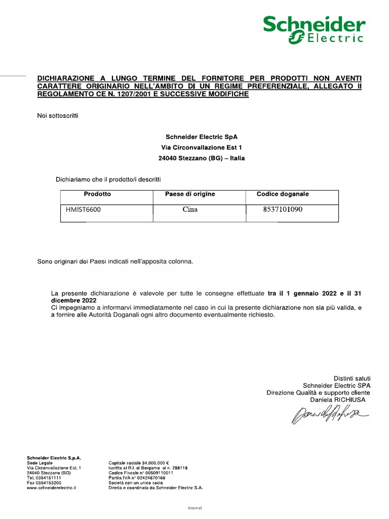 2c. 2105 - HMI Italy - COO-Certificate of Origin Schneider | PDF