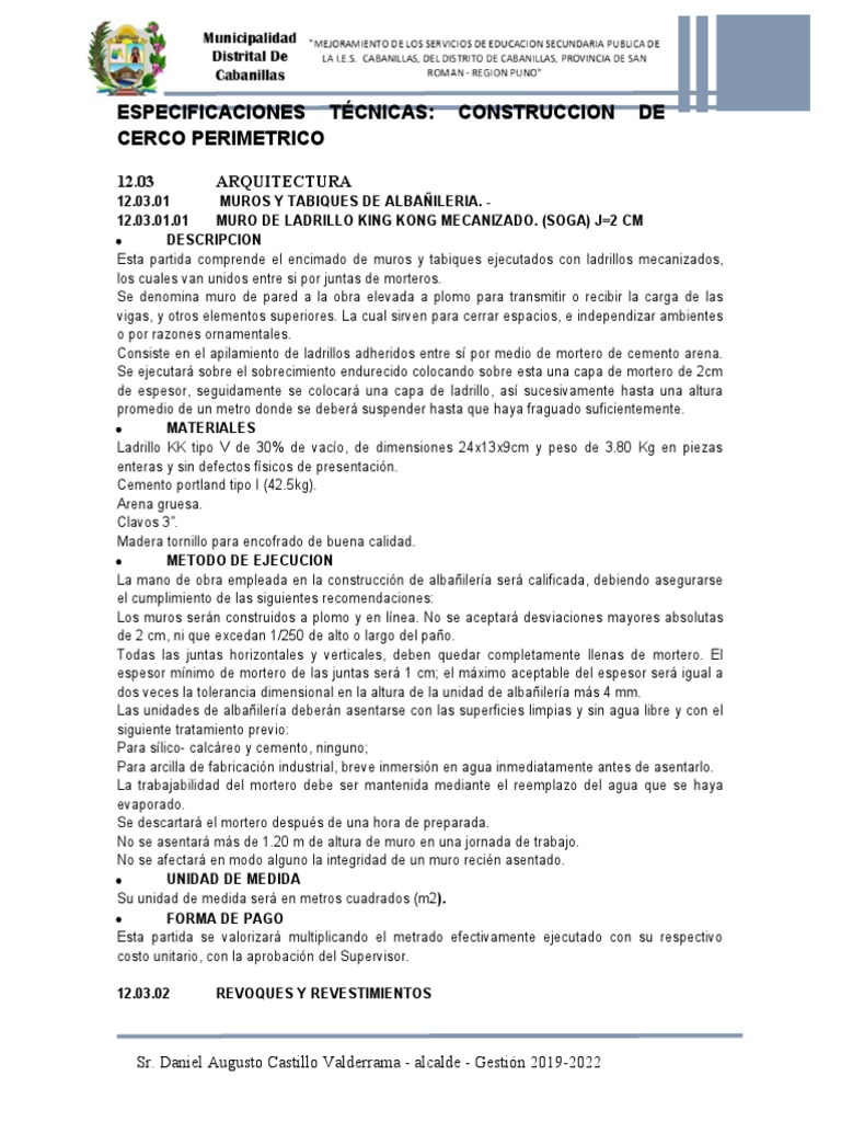 Construcción cerco perimétrico | PDF | Pintar | Cemento