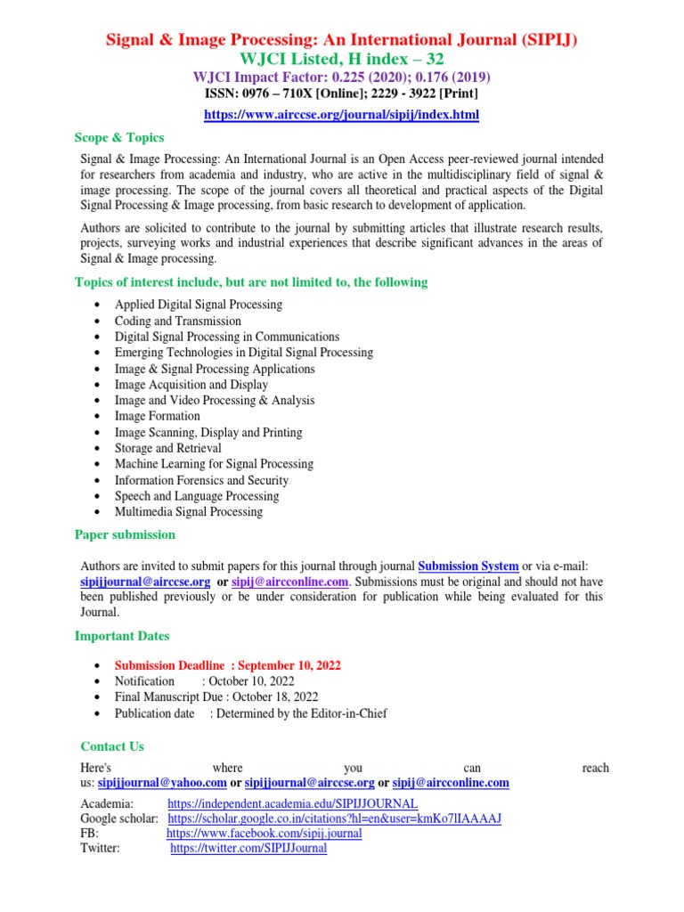 Signal & Image Processing Journal Overview | PDF | Academic Journal ...