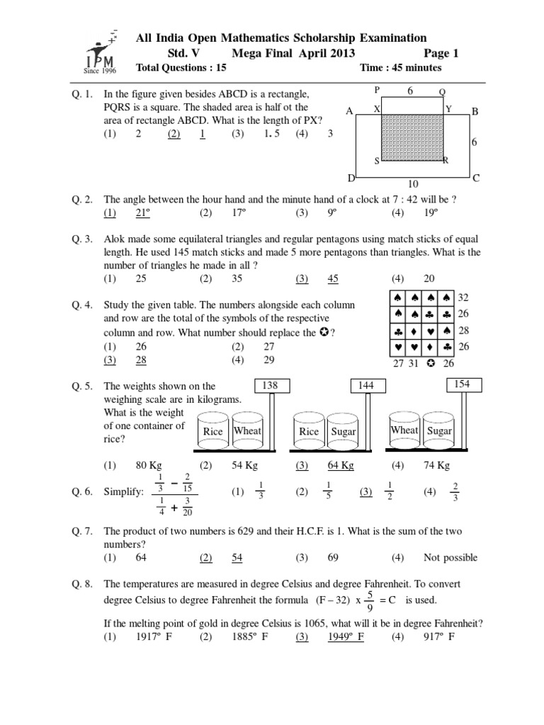 IPM mega Final 5th 2013 | PDF | Fahrenheit | Area