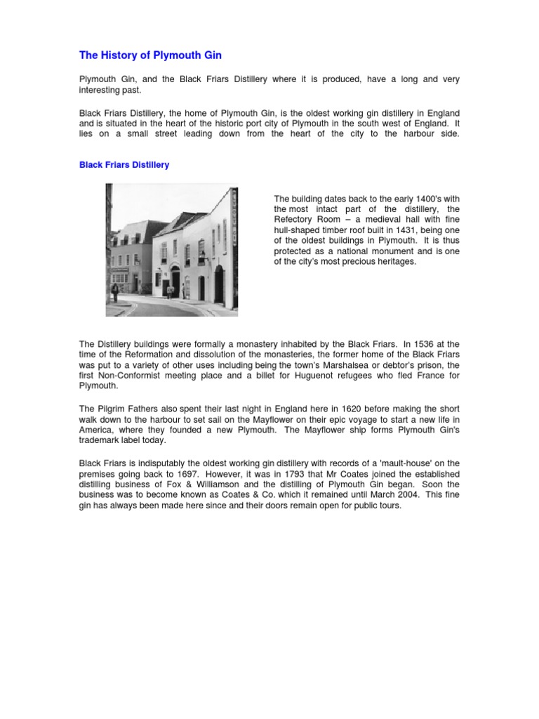 History of Plymouth Gin Distillery | PDF | Gin | Cocktails