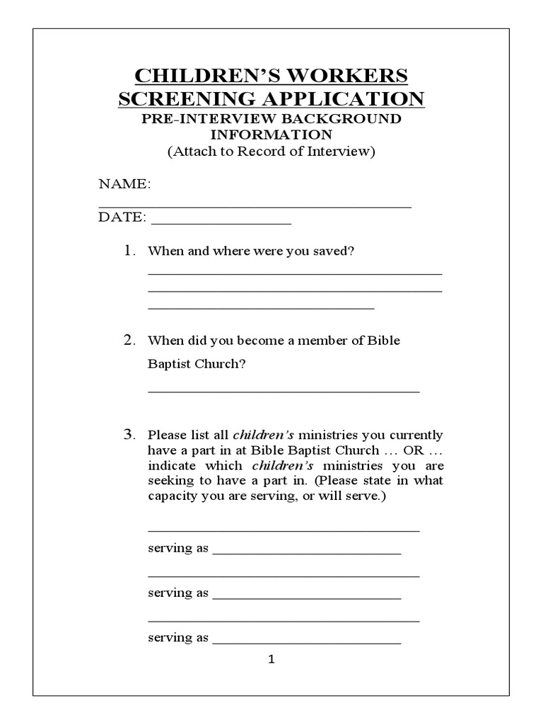 Childrens Ministry Pre-Interview Background Question | PDF | Christian ...