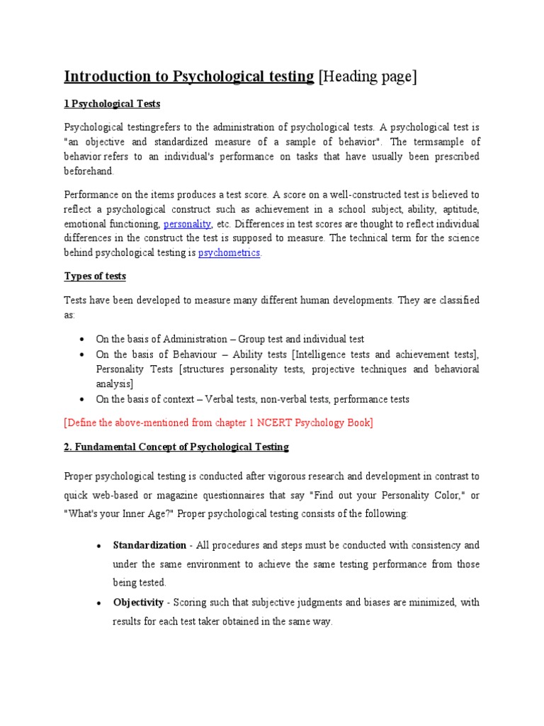 Introduction To Psychological Testing | PDF | Psychological Testing ...