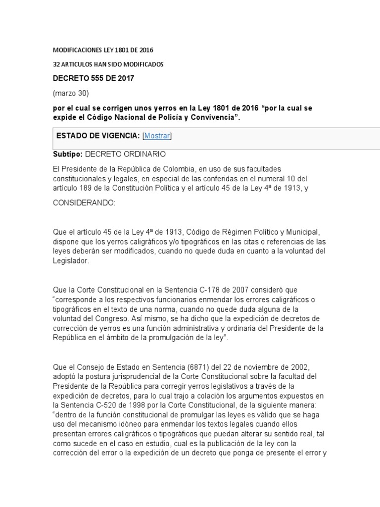 Modificaciones Ley 1801 De 2016 Pdf Multa Pena Residuos