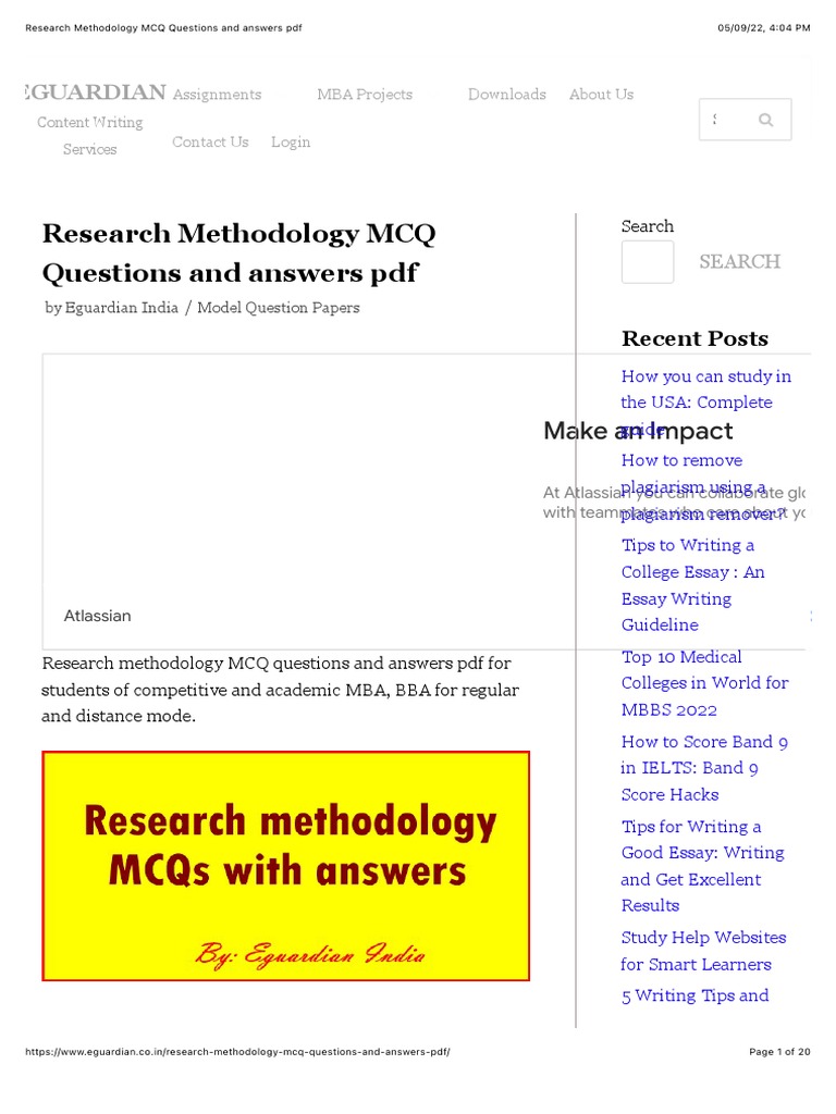 Research Methodology MCQ Questions and Answers PDF | PDF | Multiple ...