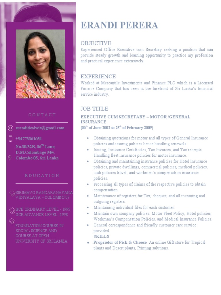 Erandi Perera CV Share Correctly | PDF | Insurance | Economies
