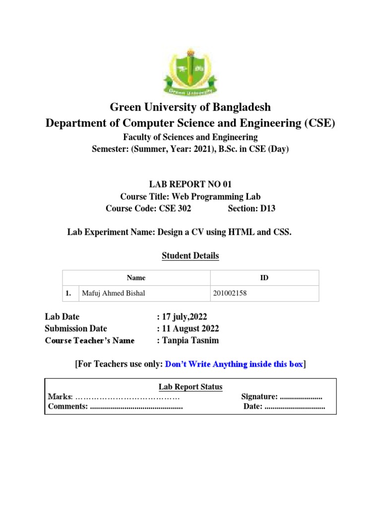 Green University of Bangladesh Department of Computer Science and ...