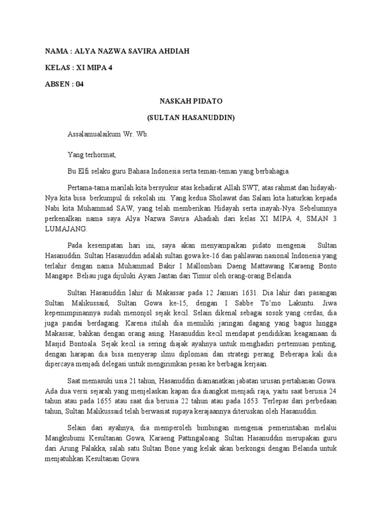 Naskah Pidato (Sultan Hasanuddin) | PDF