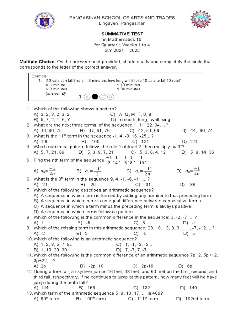 Math10 Q1 Cycle1 Summativetest | PDF | Mathematical Concepts ...