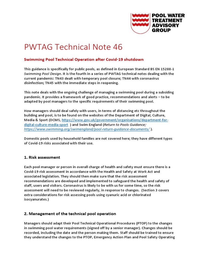 Swimming Pool Technical Guidance | PDF | Swimming Pool | Disinfectant