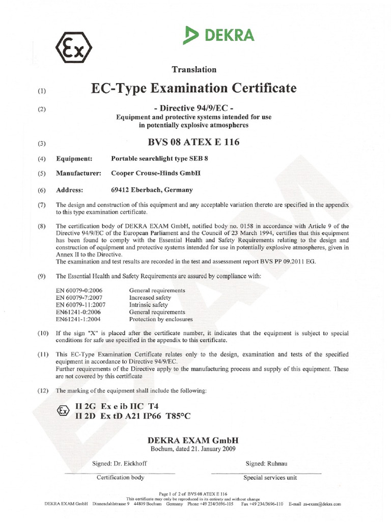BVS08ATEX-E116 en | PDF