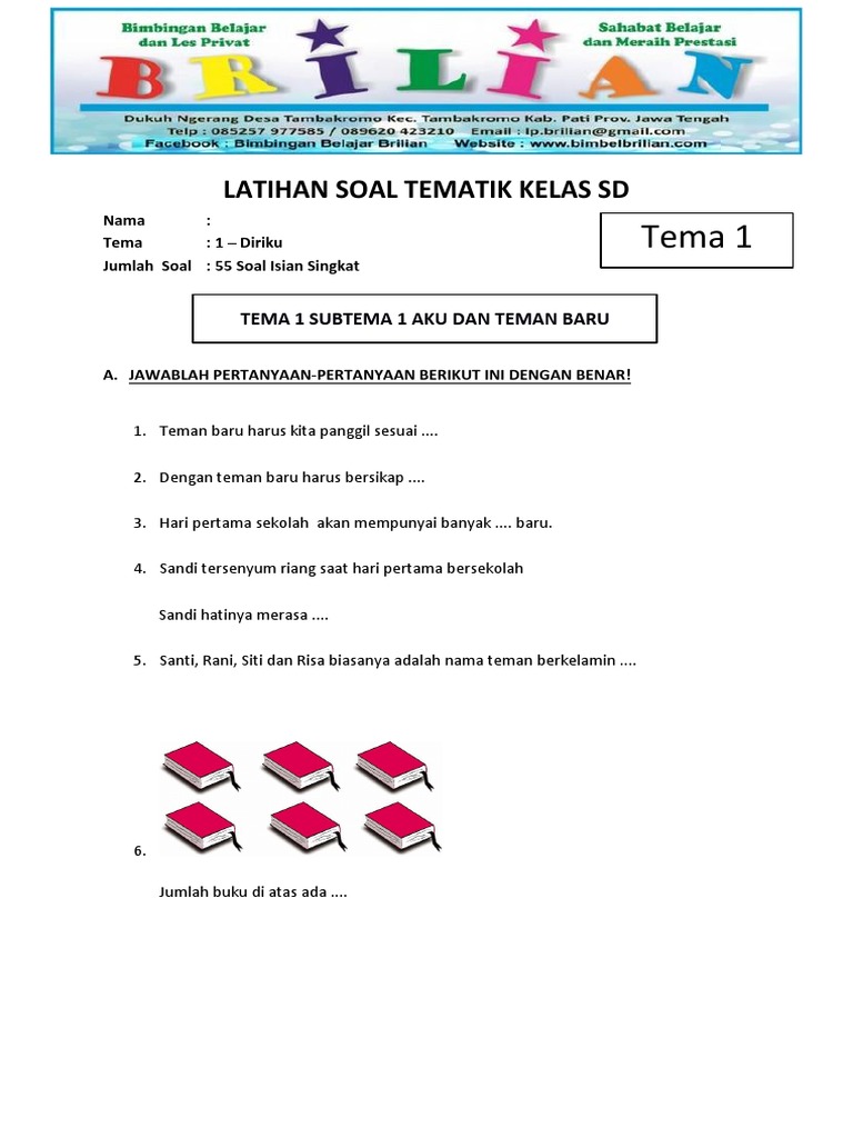 Soal Isian Singkat Kelas 1 SD Tema 1 Diriku | PDF