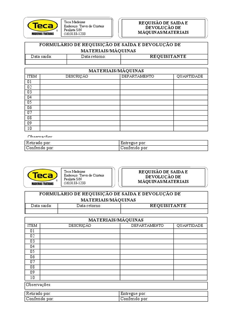 Requerimento Saida de Materiais | PDF
