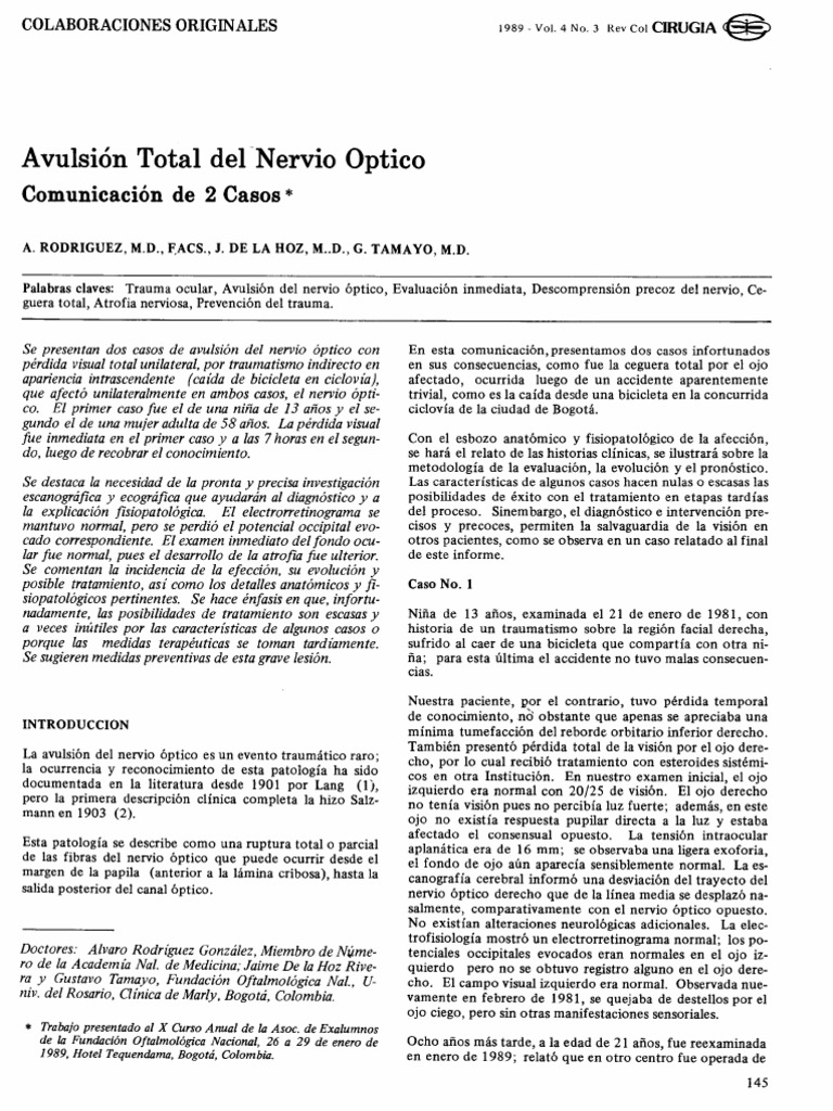 Avulsión Total Del-Nervio Optico: Comunicación de 2 Casos | PDF ...