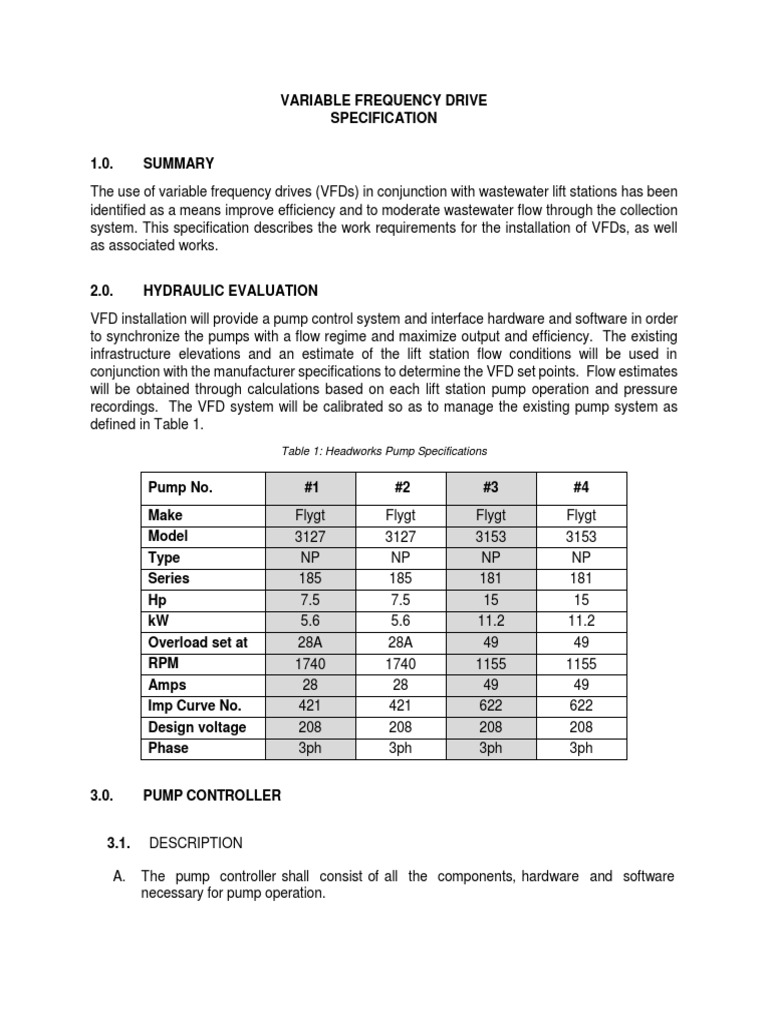 VFD Specification for Wastewater Pumps | PDF | Electric Motor ...