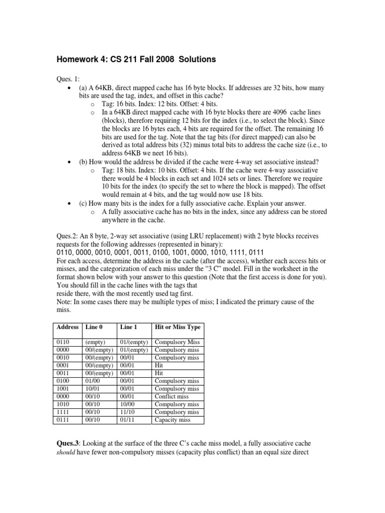 hw4 Sol | PDF | Cpu Cache | Central Processing Unit