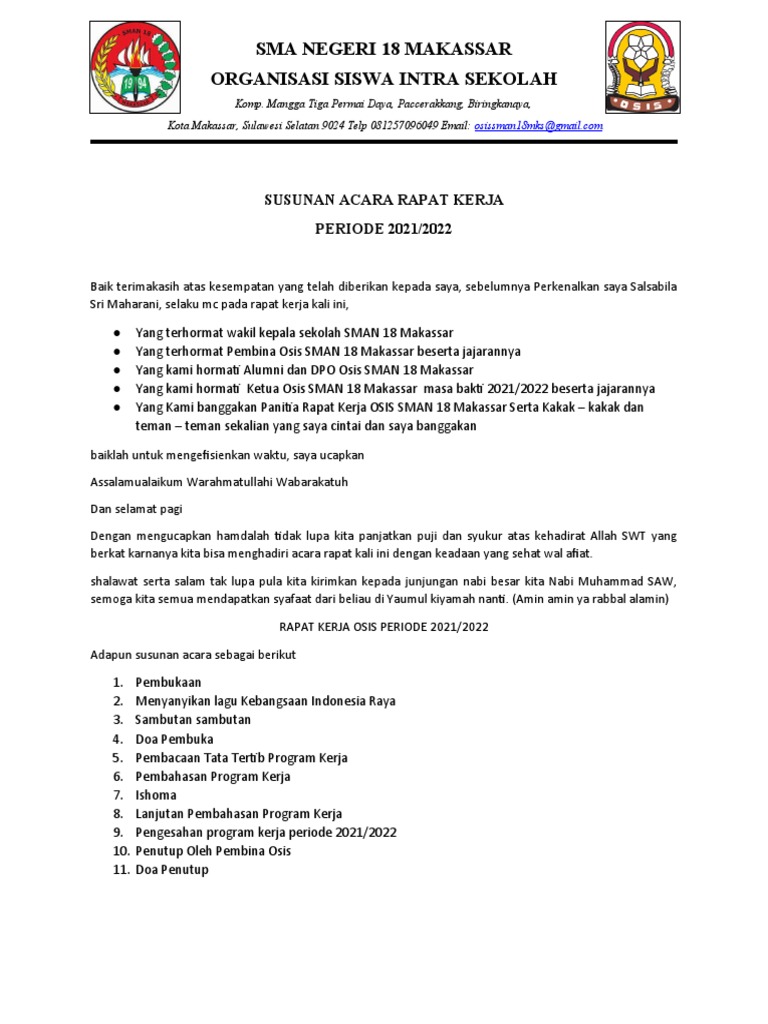 Rapat Kerja OSIS SMAN 18 Makassar 2021/2022 | PDF | Karier & Perkembangan