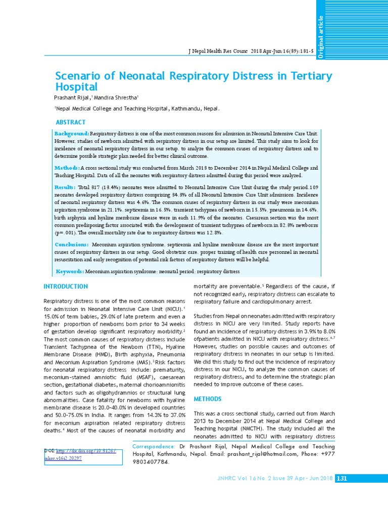 Scenario of Neonatal Respiratory Distress in Tertiary Hospital | PDF ...