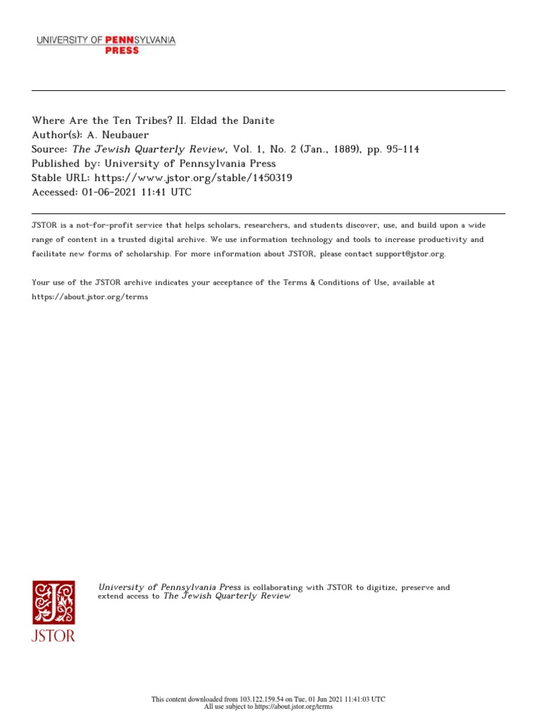 Eldad the Danite and the Ten Tribes | PDF | Talmud | Judaism