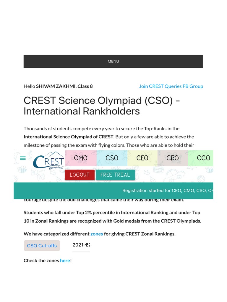 CSO Toppers List 2022 - CREST Olympiads | PDF | Educational ...