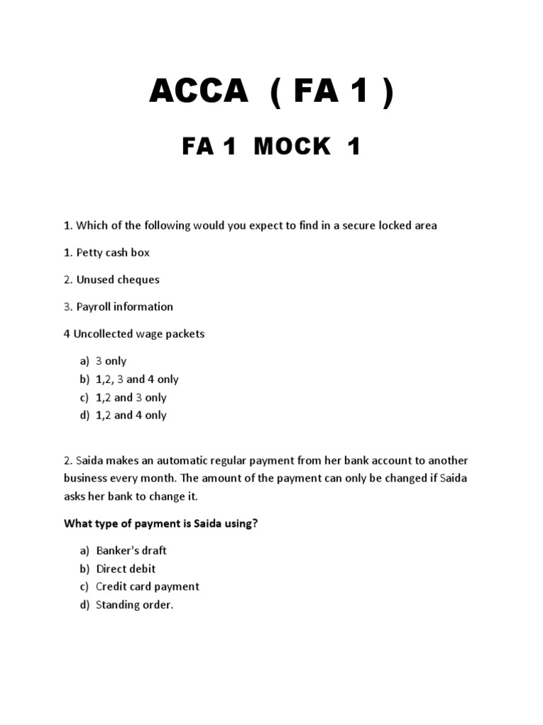 ACCA FA1 Mock Exam Questions | PDF | Debits And Credits | Accounts Payable